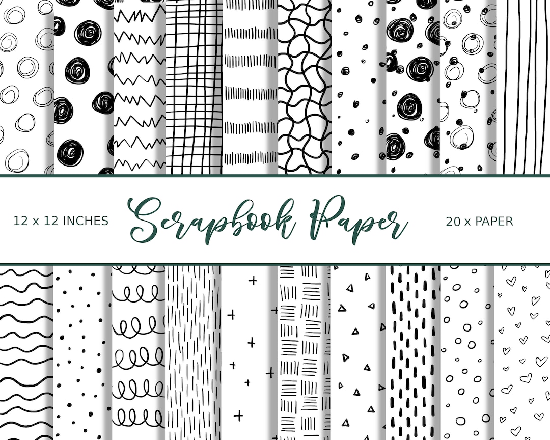 Digital Paper Doodle Black and White Digital Handn Draw Scrapbook Paper ...