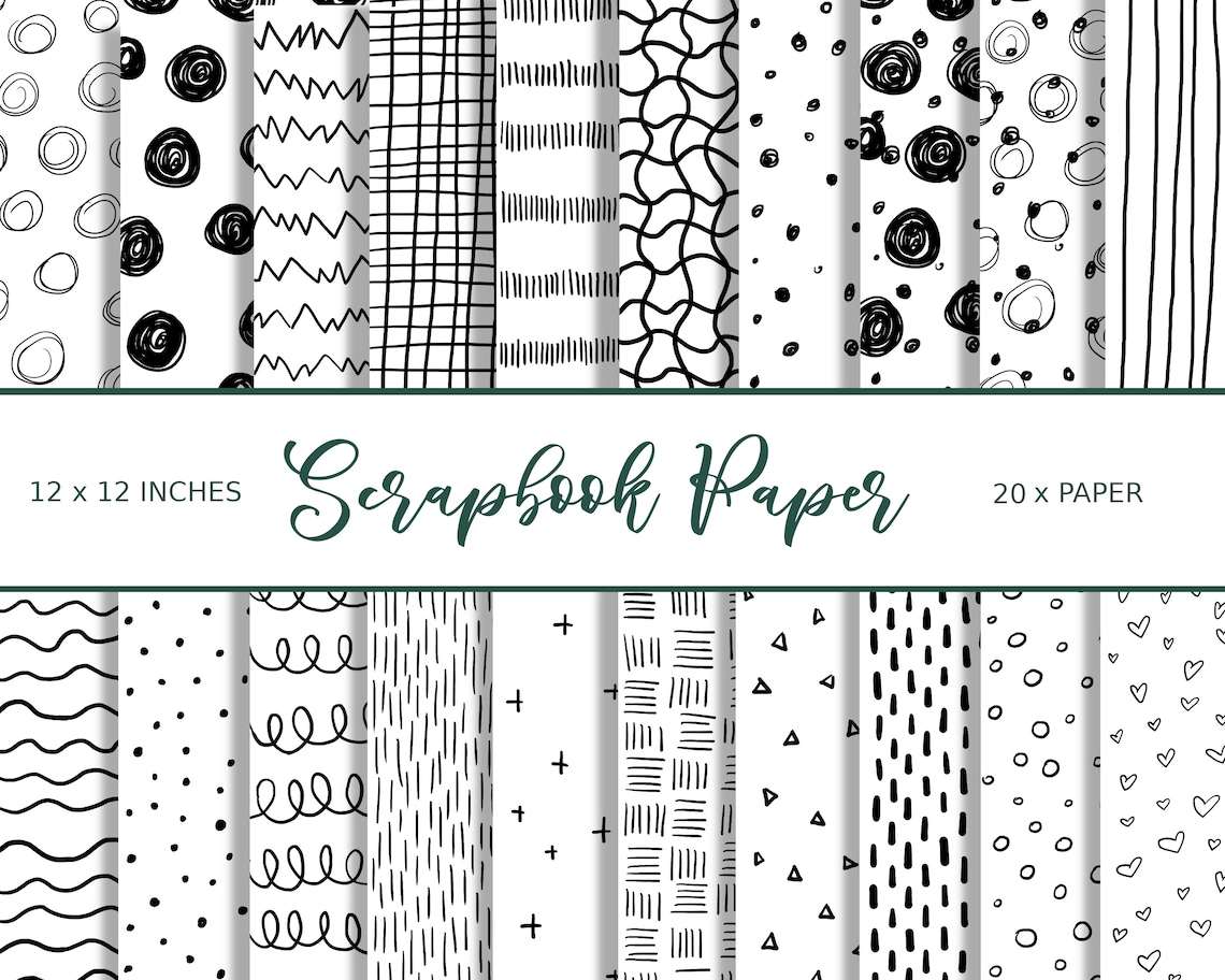 Digital Paper Doodle Black and White Digital Handn Draw | Etsy