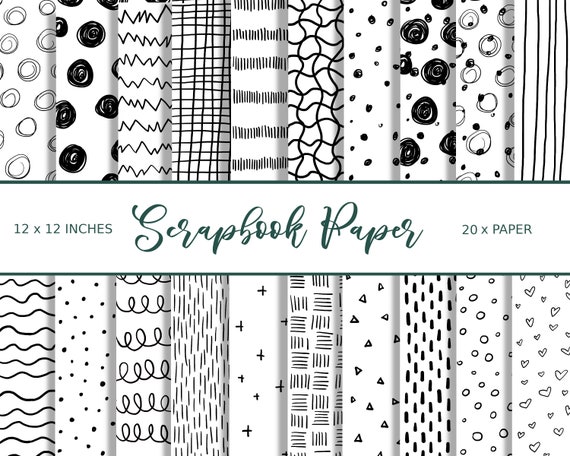 Digital Paper Doodle Black and White Digital Handn Draw - Etsy