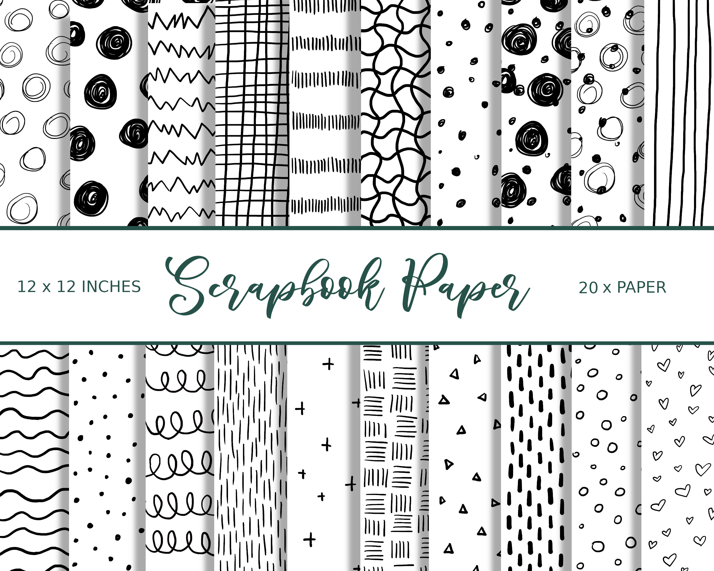 Digital Paper Doodle Black and White Digital Handn Draw - Etsy