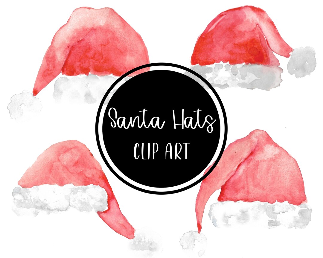 Santa Hats Christmas Clip Art Watercolor Handpainted Digital Clipart ...