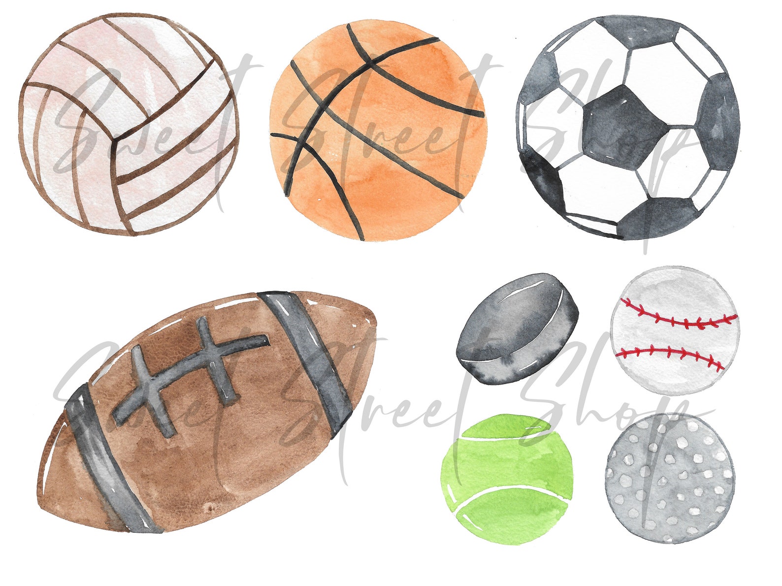 Sports Ball Clip Art Watercolor Handpainted Digital Clipart Basketball ...