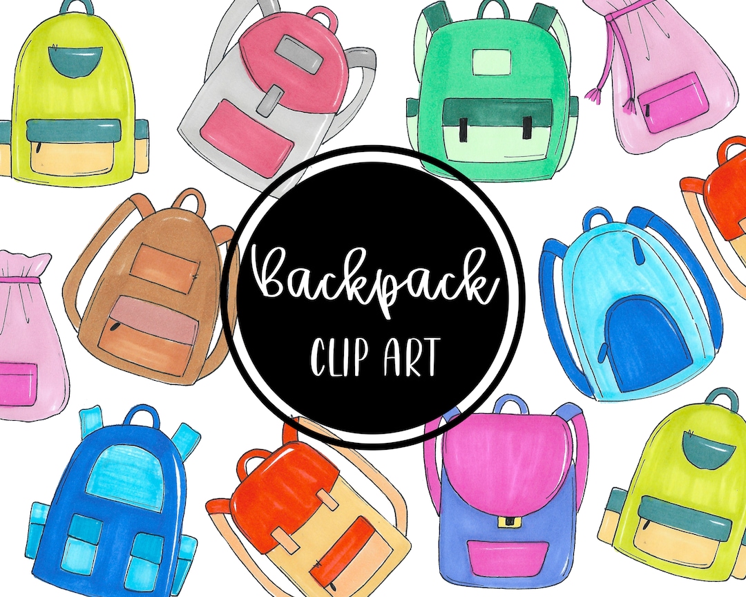Backpack Clip Art Back to School Handpainted Digital Clipart Education ...