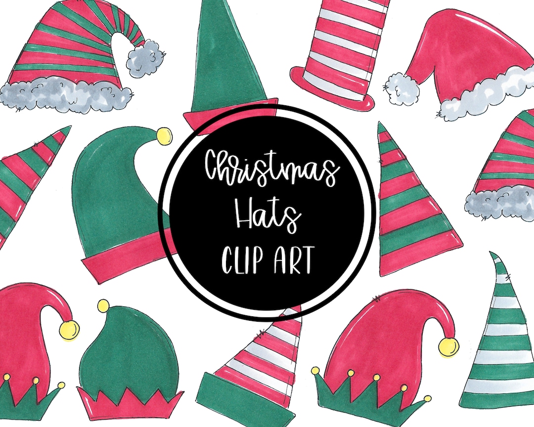 Christmas Hats Clip Art Handpainted Digital Santa Hats Clipart Winter ...
