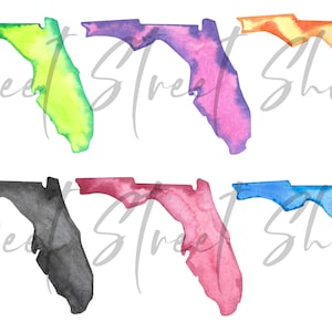 Florida Watercolor Handpainted Digital Clipart Map State Clip - Etsy