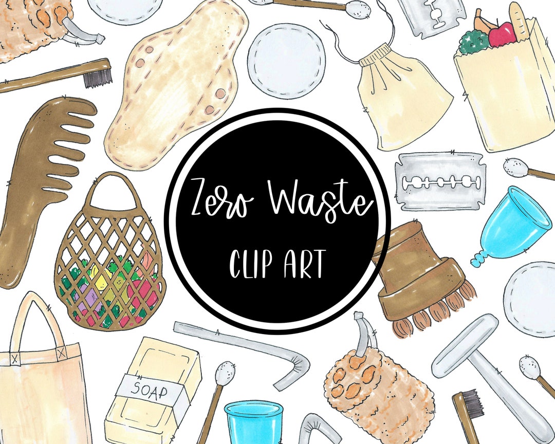 Zero Waste Clip Art Watercolor Handpainted Eco Friendly Go Green ...
