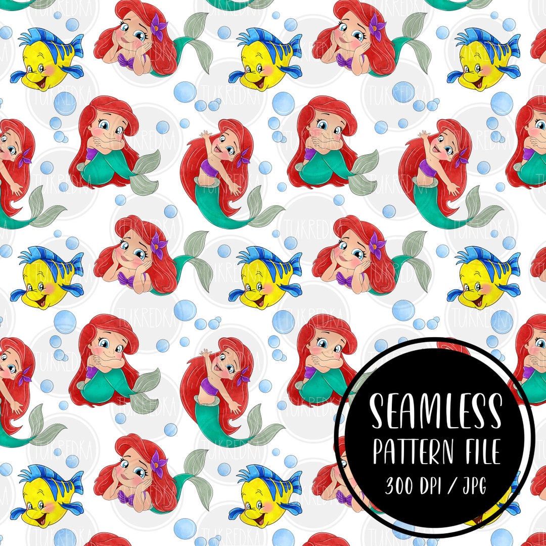 Baby Toddler Princess Ariel Seamless Pattern, Digital Paper Background ...