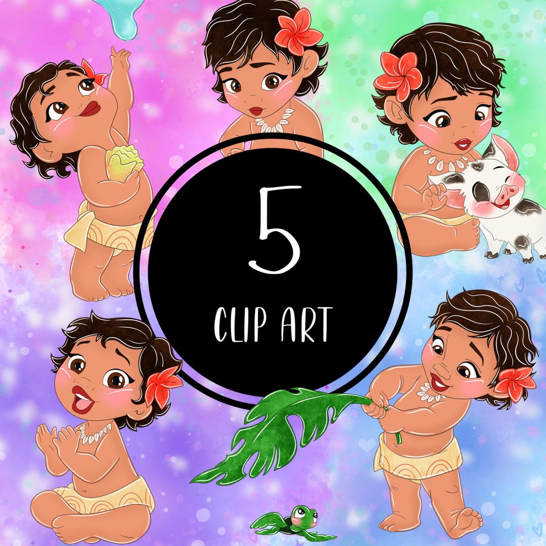 Set of Princess Moana Clipart Sublimation PNG, Vaiana Clipart, Cartoon ...