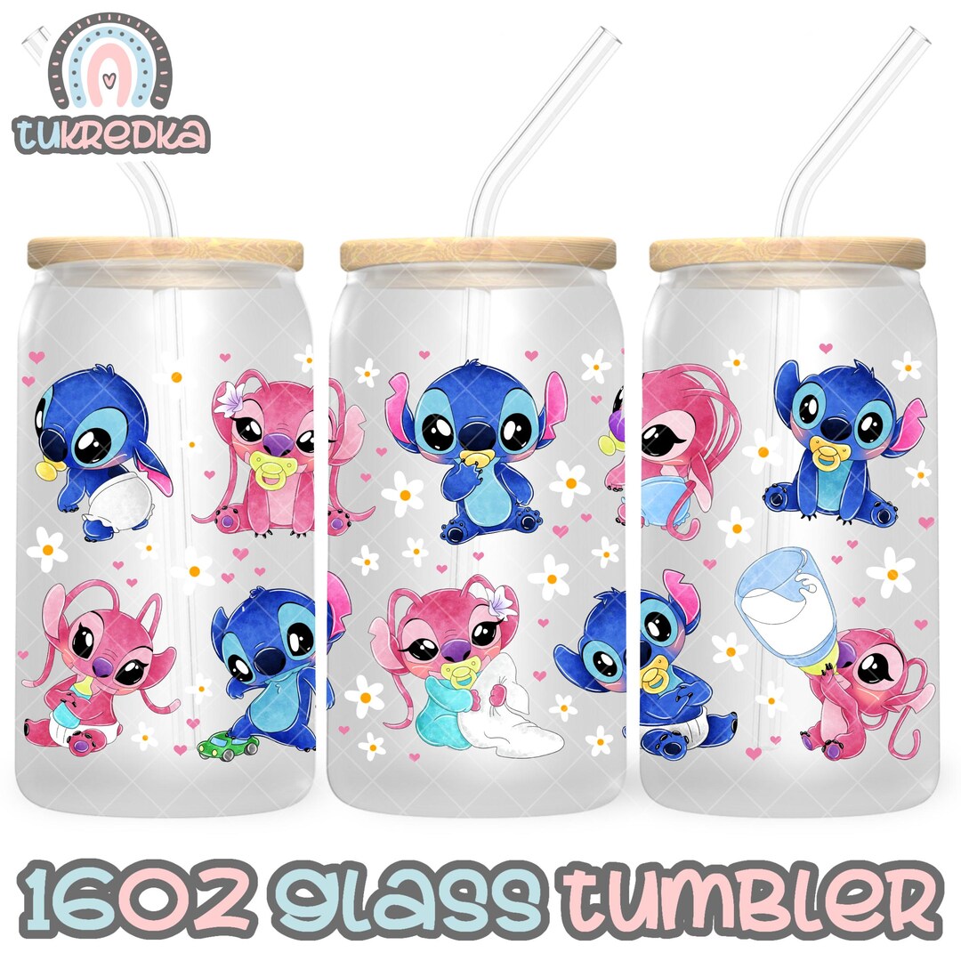 Stitch and Angel Cup PNG File DIGITAL DOWNLOAD 16oz Glass Tumbler ...