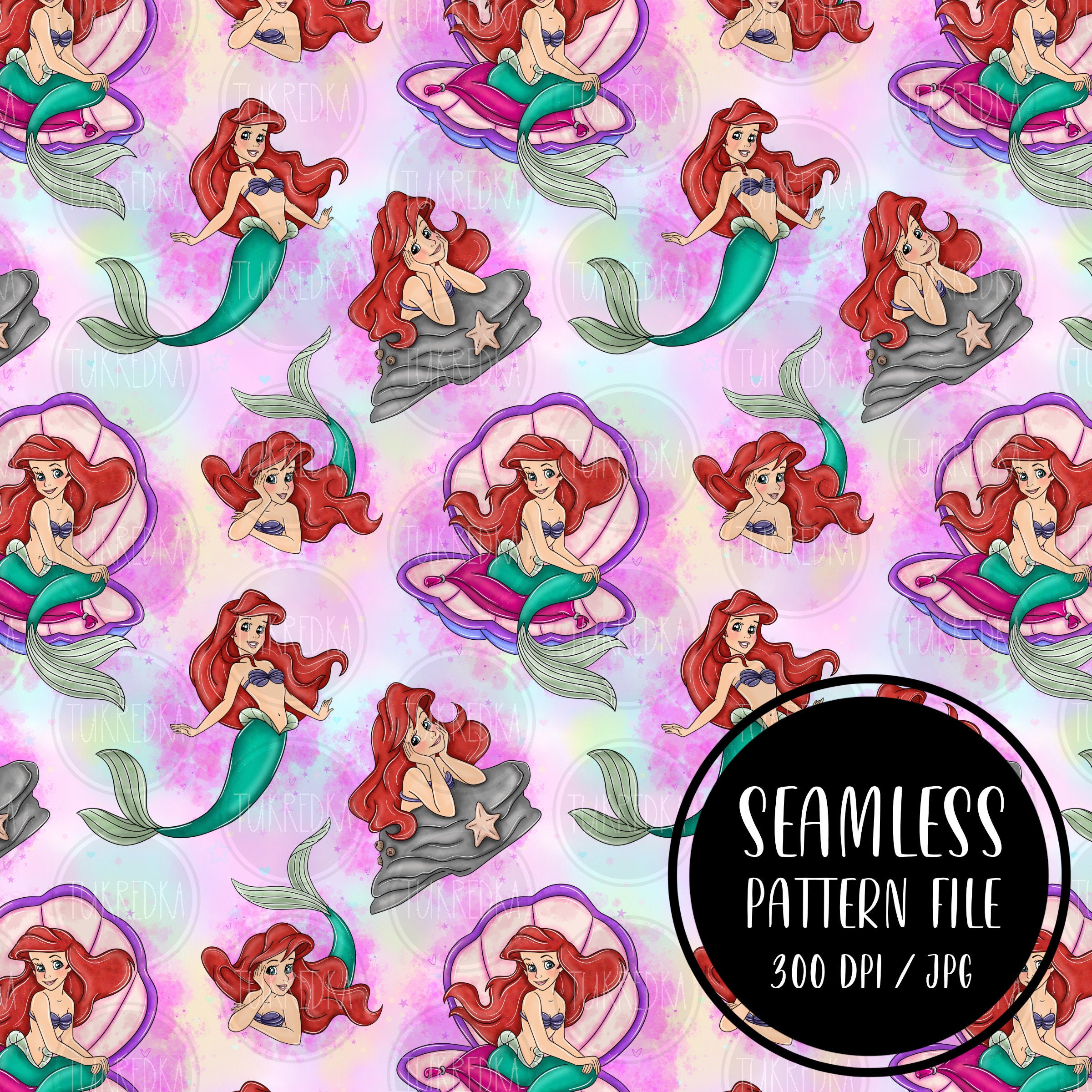 Princess Ariel the Little Mermaid Seamless Pattern, Digital Paper ...