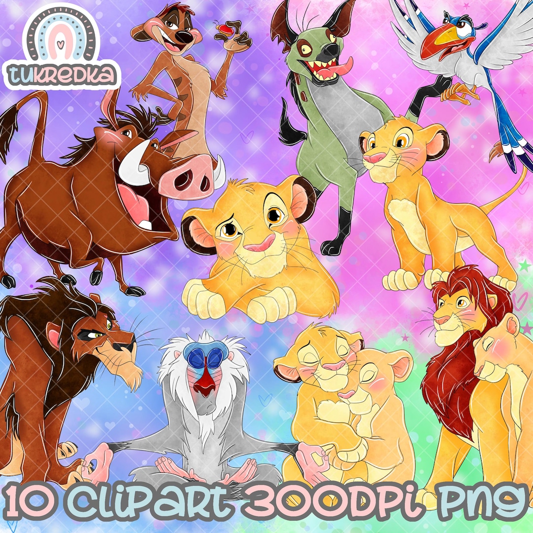 Set of Lion King Simba Mufasa Timon Pumbaa Scar Rafiki Clip Art PNG ...