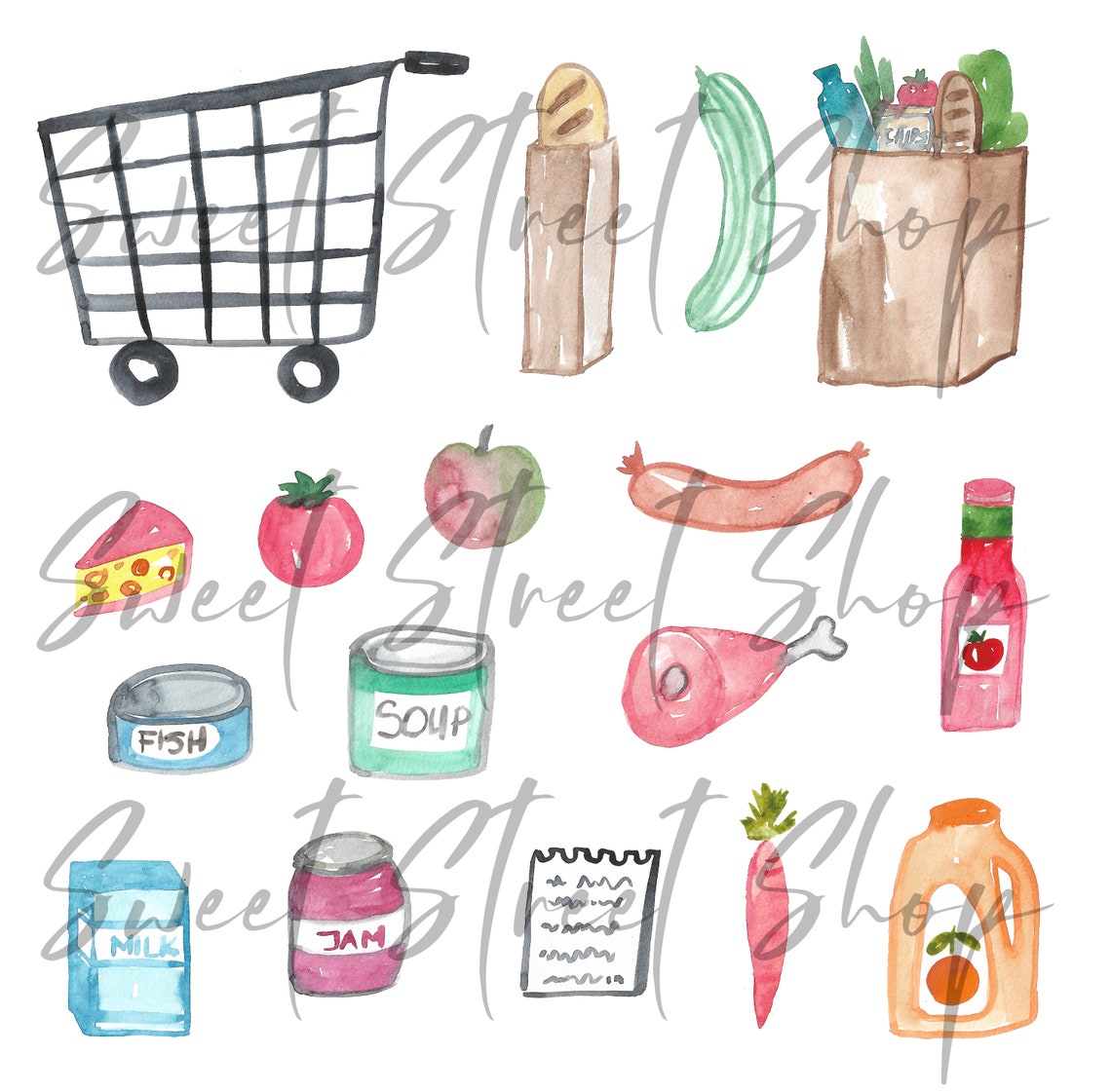 Shop Clipart Watercolor Handpainted Digital Clip Art Groceries - Etsy