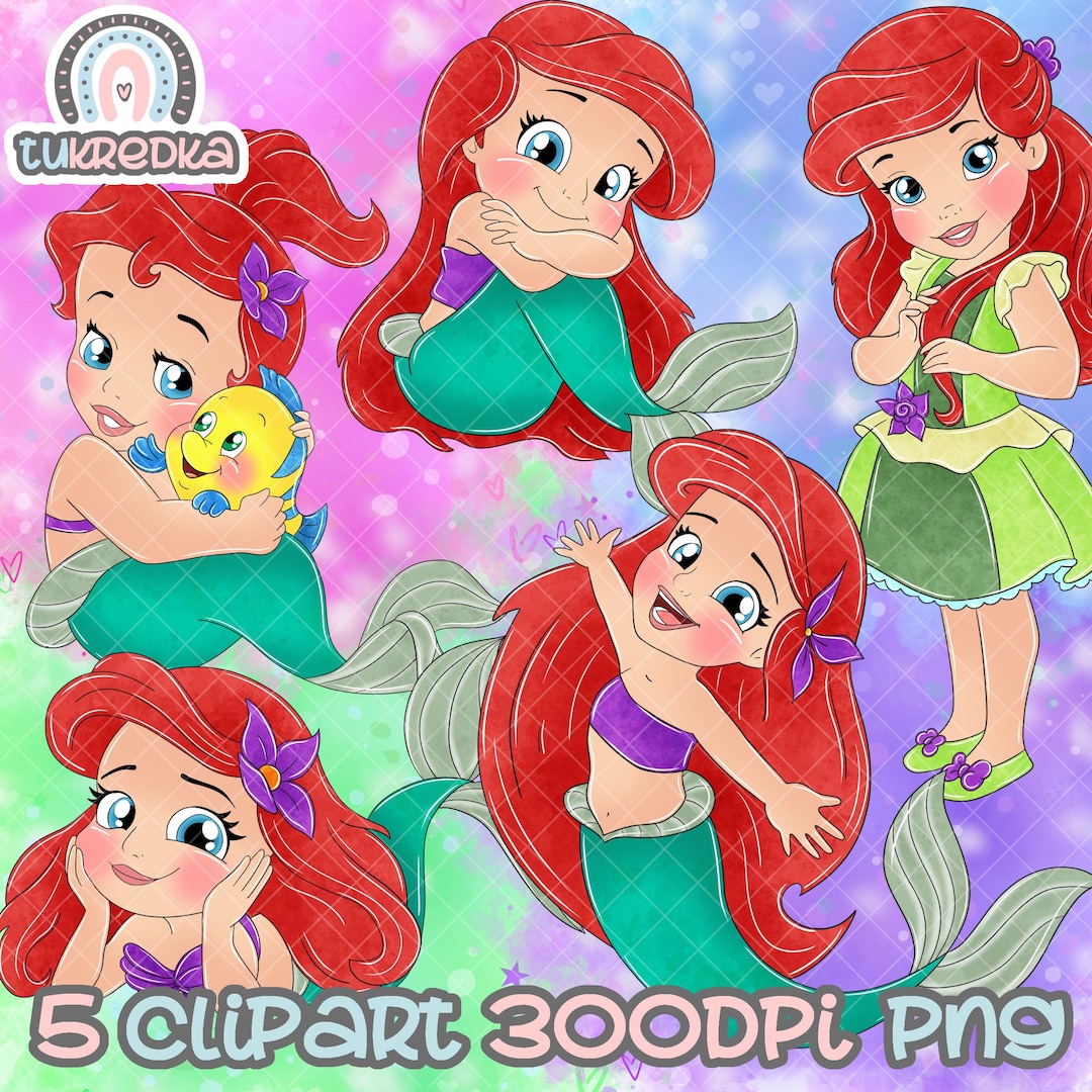 Set of Baby Toddler Princess Ariel Clip Art, the Little Mermaid PNG ...