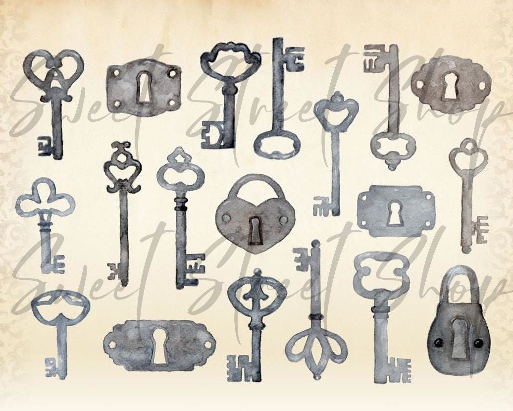 Vintage Key Clip Art Watercolor Handpainted Digital Clipart - Etsy