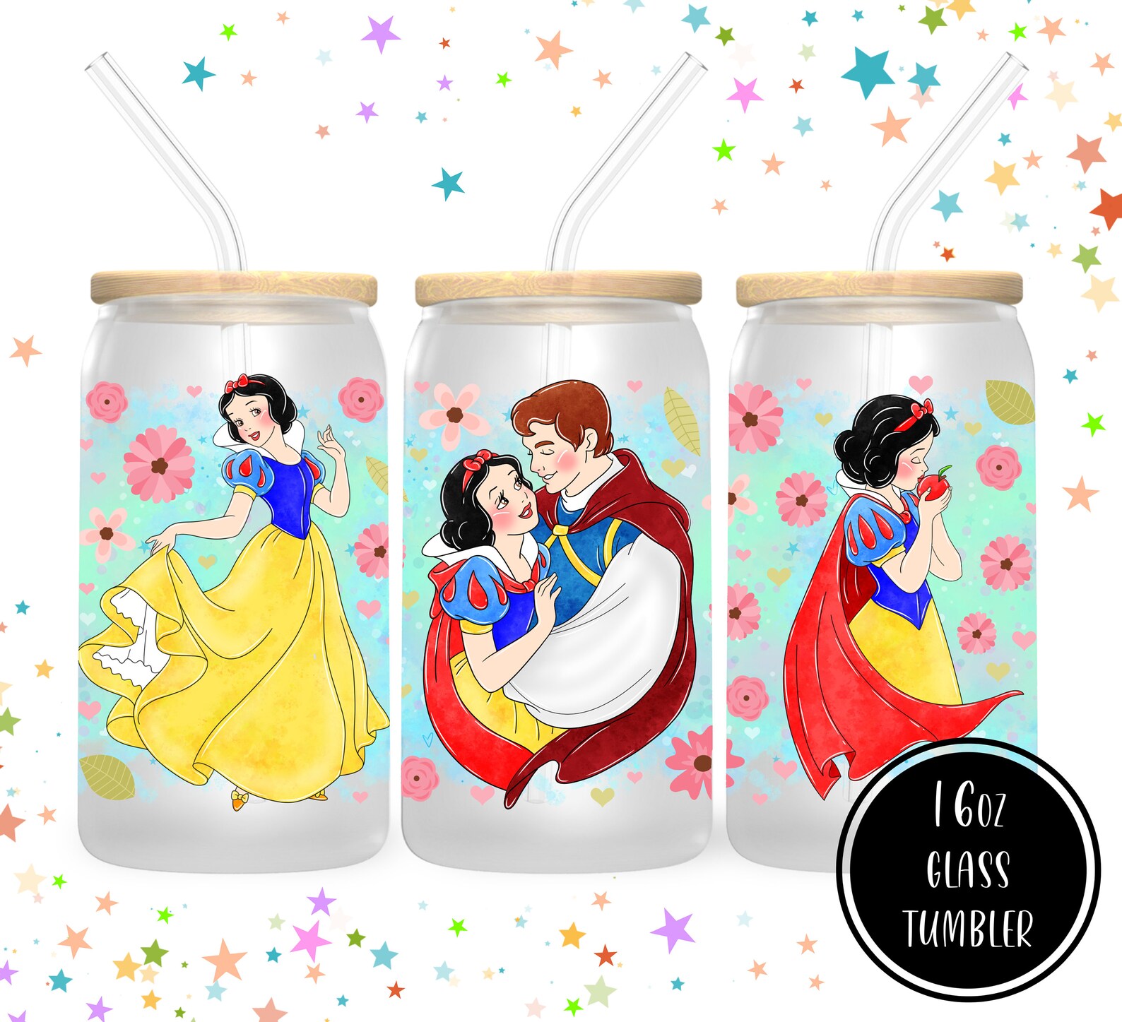 Princess Snow White Cup PNG File DIGITAL DOWNLOAD 16oz Glass Tumbler ...