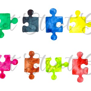 Puzzle Pieces Clip Art Watercolor Handpainted Digital Clipart Kid's ...
