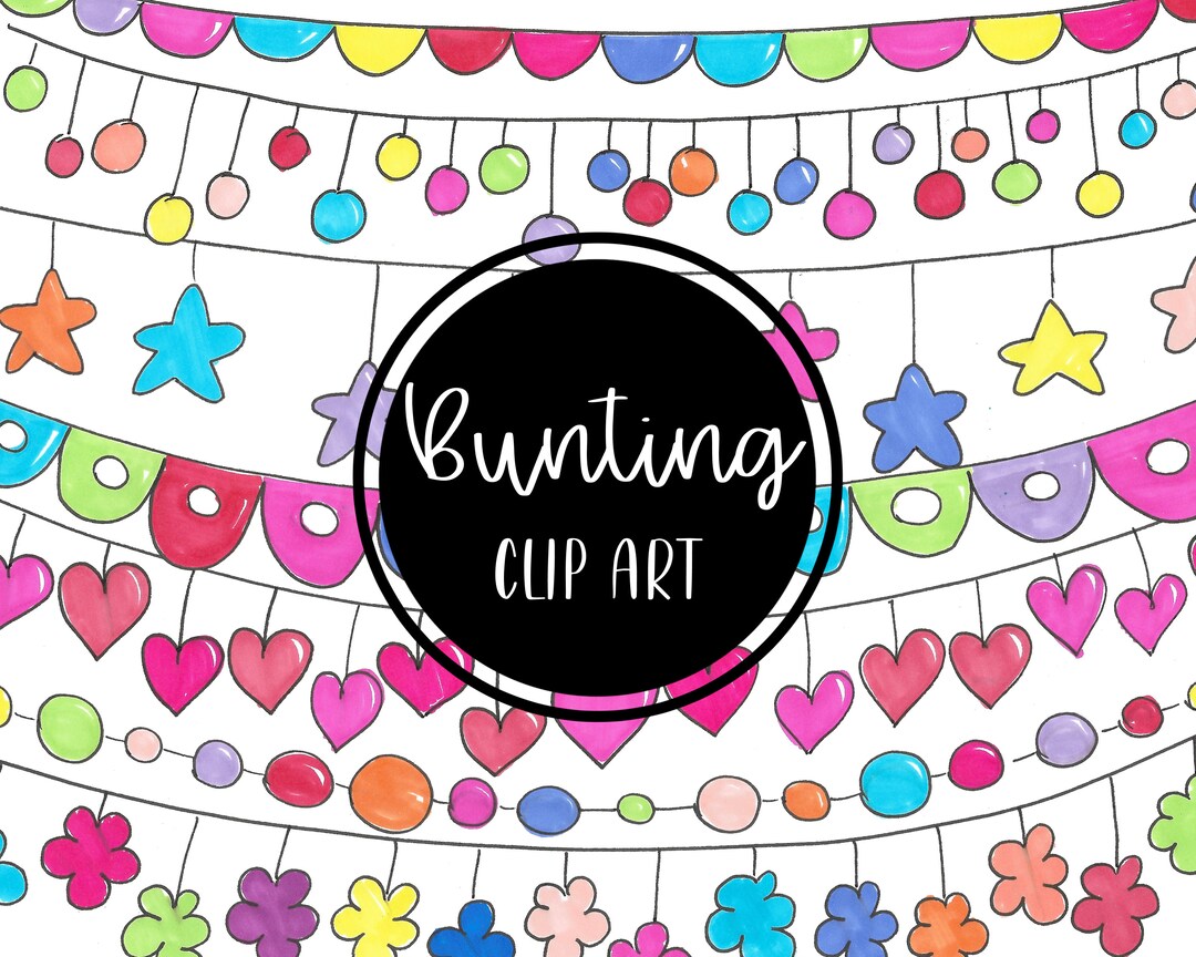 Bunting Watercolor Handpainted Digital Clipart Multicolor Colorful ...