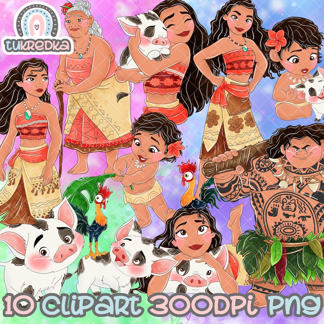 Set of Princess Moana Maui Heihei Clipart Sublimation PNG, Vaiana ...