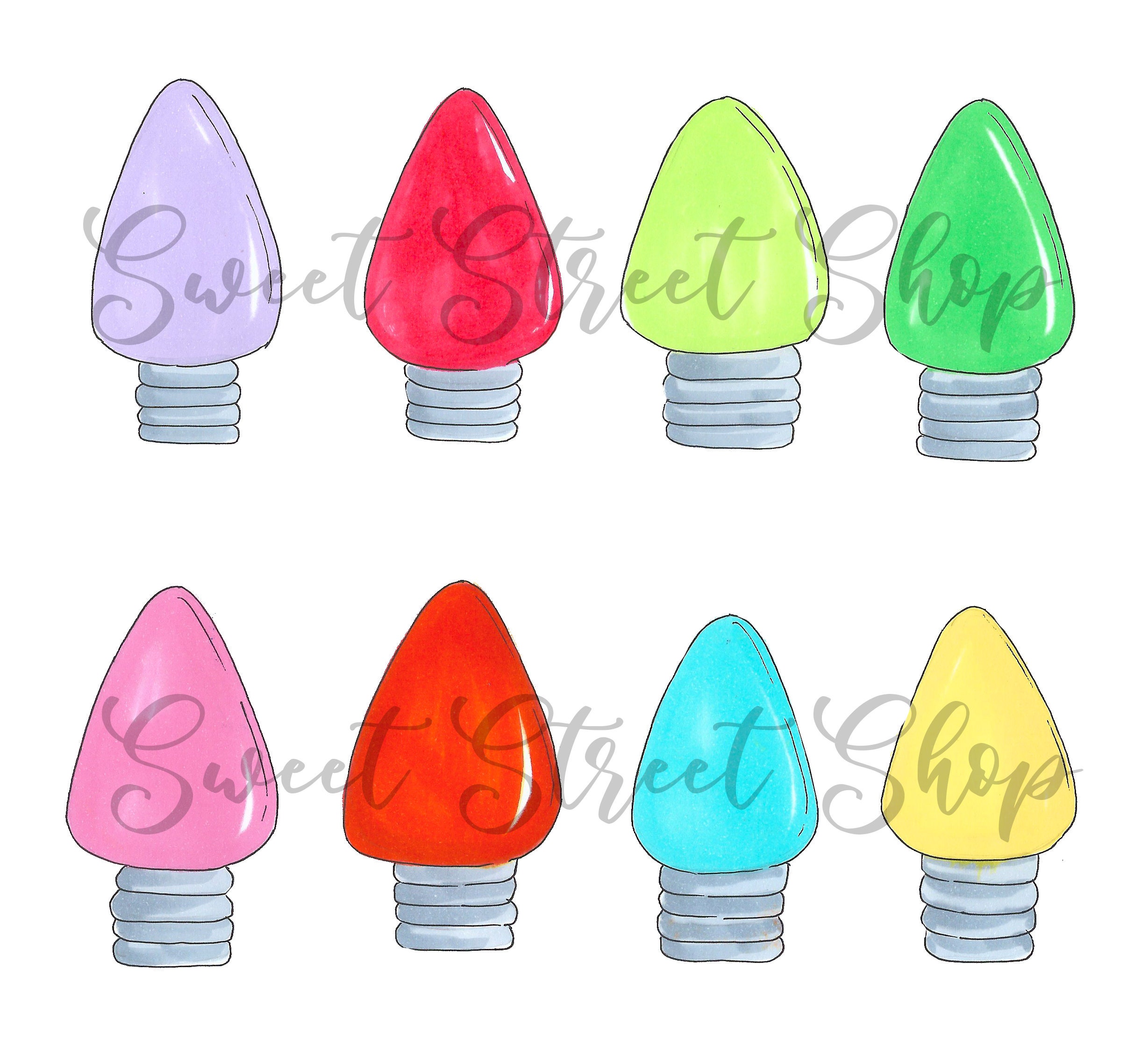 Light Christmas Clip Art Watercolor Handpainted Holiday Digital Clipart ...