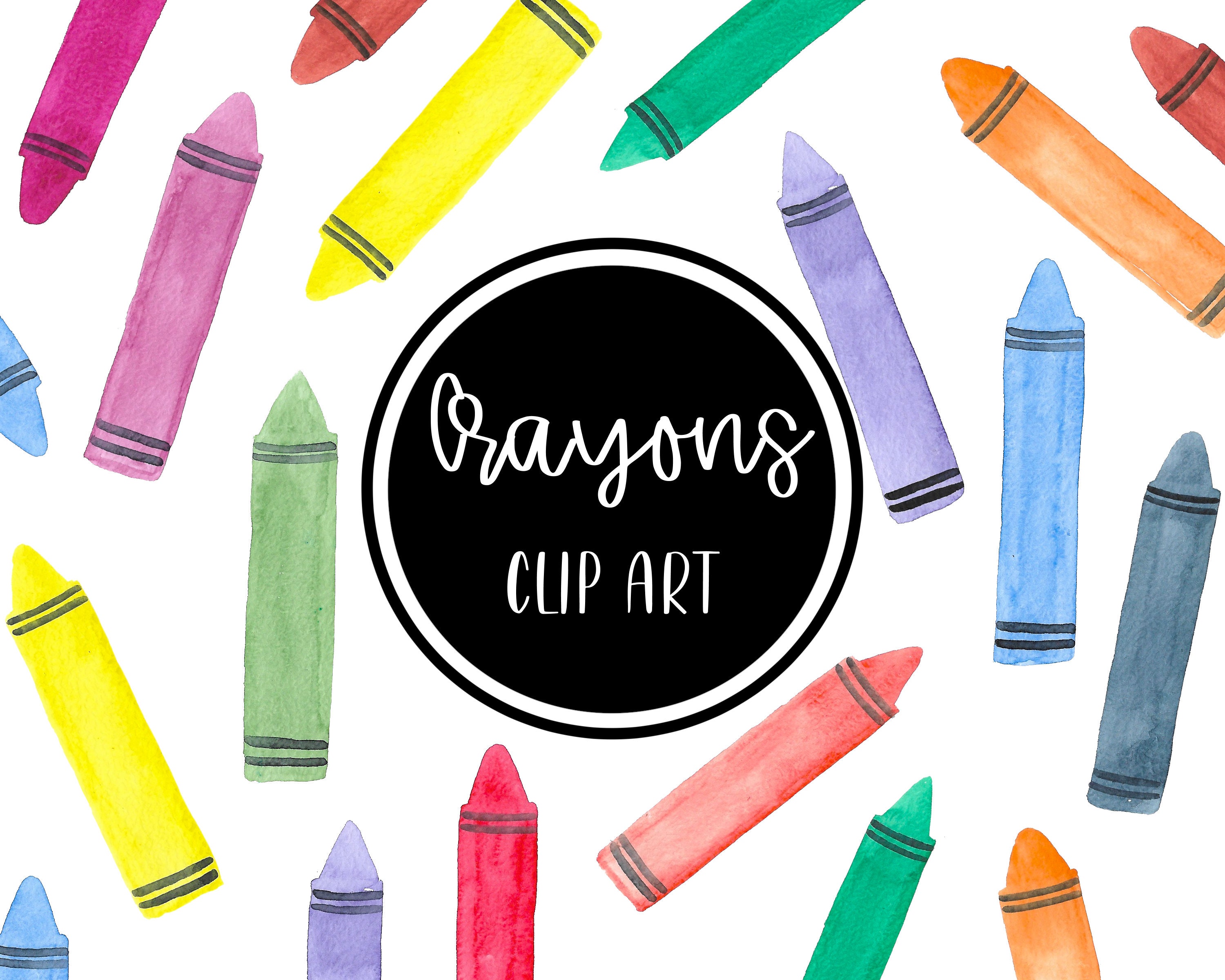 Crayons Clip Art Watercolor Color Pencil Handpainted Digital Clipart ...