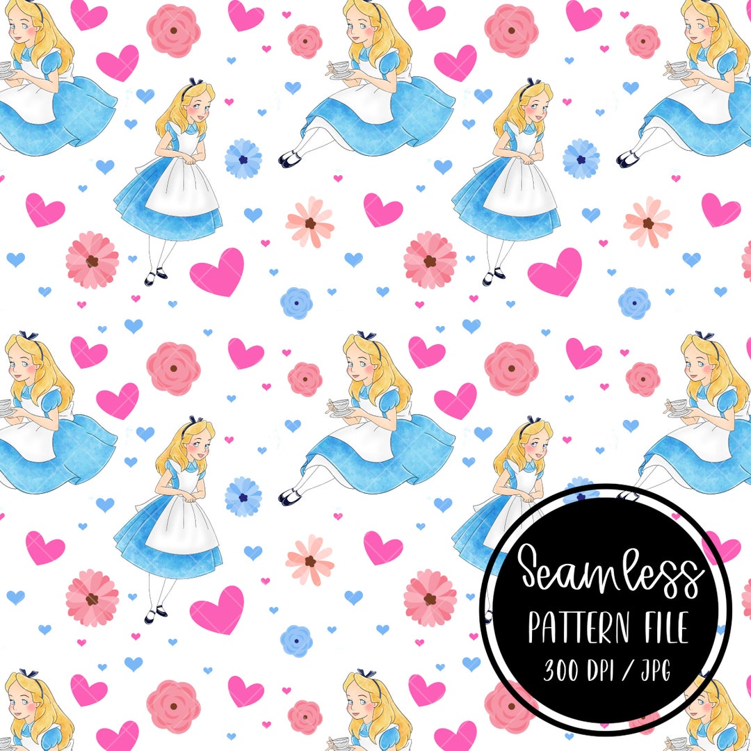 Alice in Wonderland Seamless Pattern, Digital Paper Background JPG - Etsy