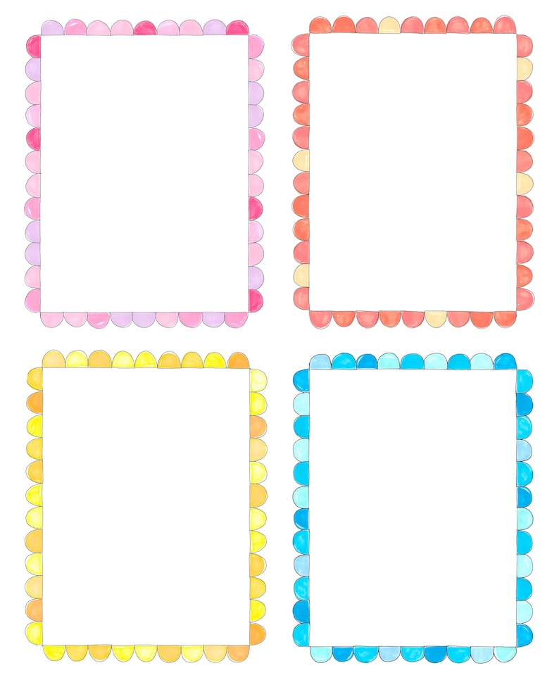 Frames Doodle Border Rainbow Clipart Handpainted Digital - Etsy