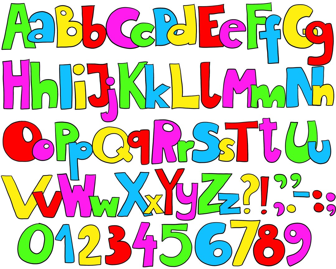 Alphabet Clip Art Hand Drawn Doodle Blue Green Yellow Red Pink Clipart ...