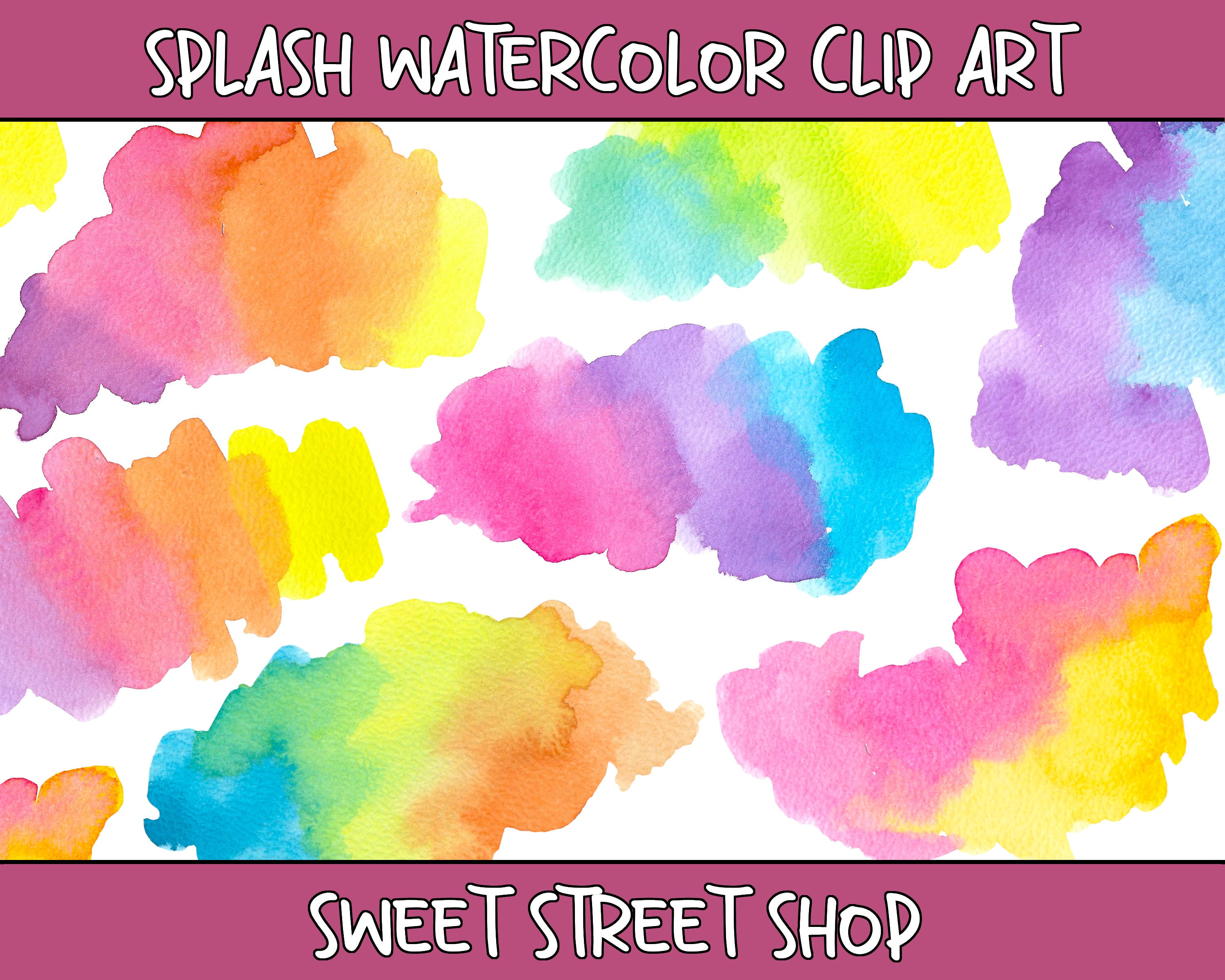 Rainbow Splash Splotches Watercolor Handpainted Digital - Etsy