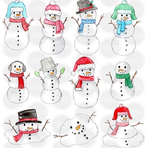 Snowman Christmas Watercolor Digital Clip Art, Winter Clip Art Snowman ...