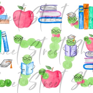 Book Worm Back to School Clip Art Handpainted Digital Clipart Planner ...