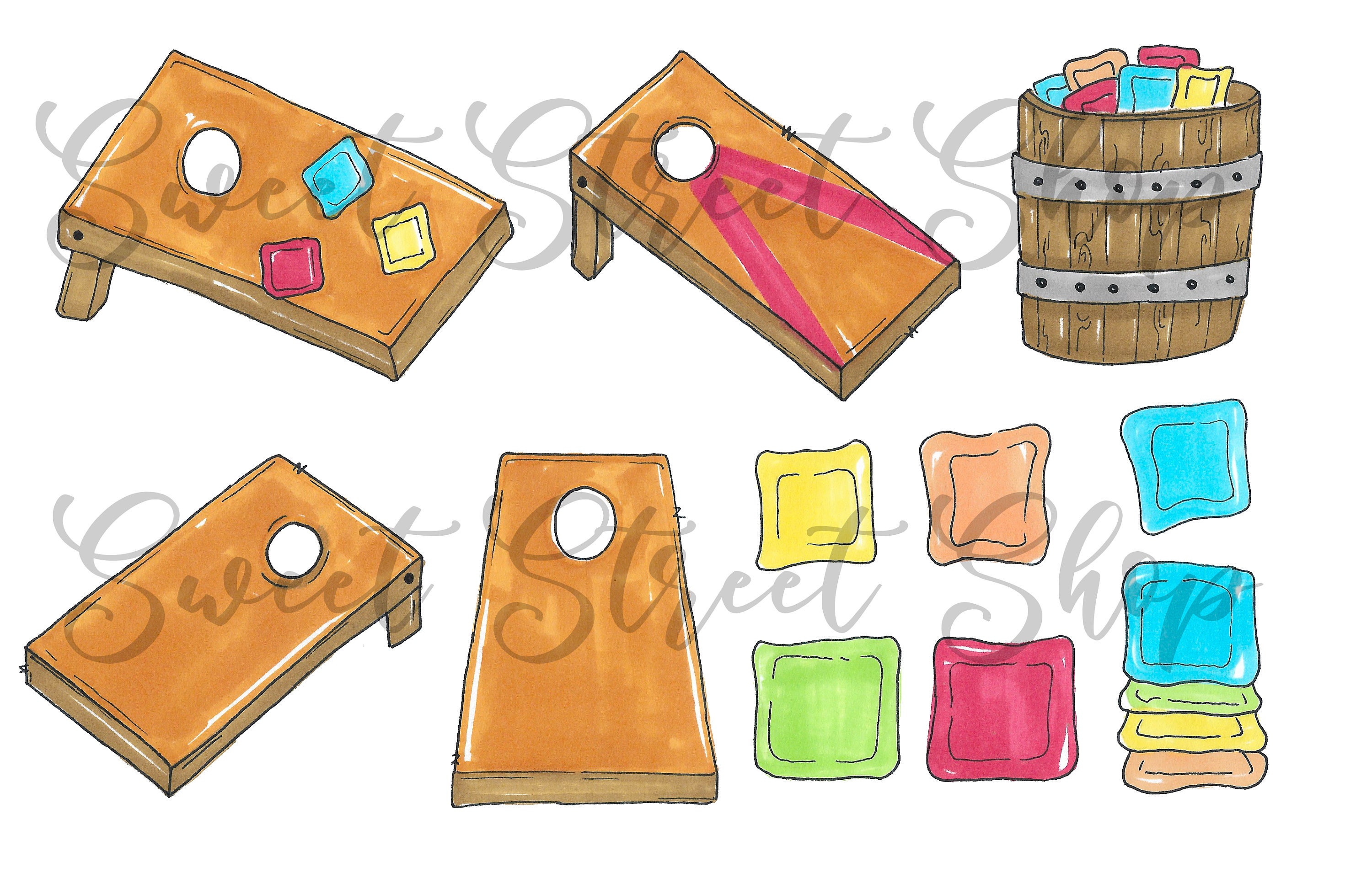 Cornhole Clip Art Watercolor Handpainted Digital Clipart Cornholing ...