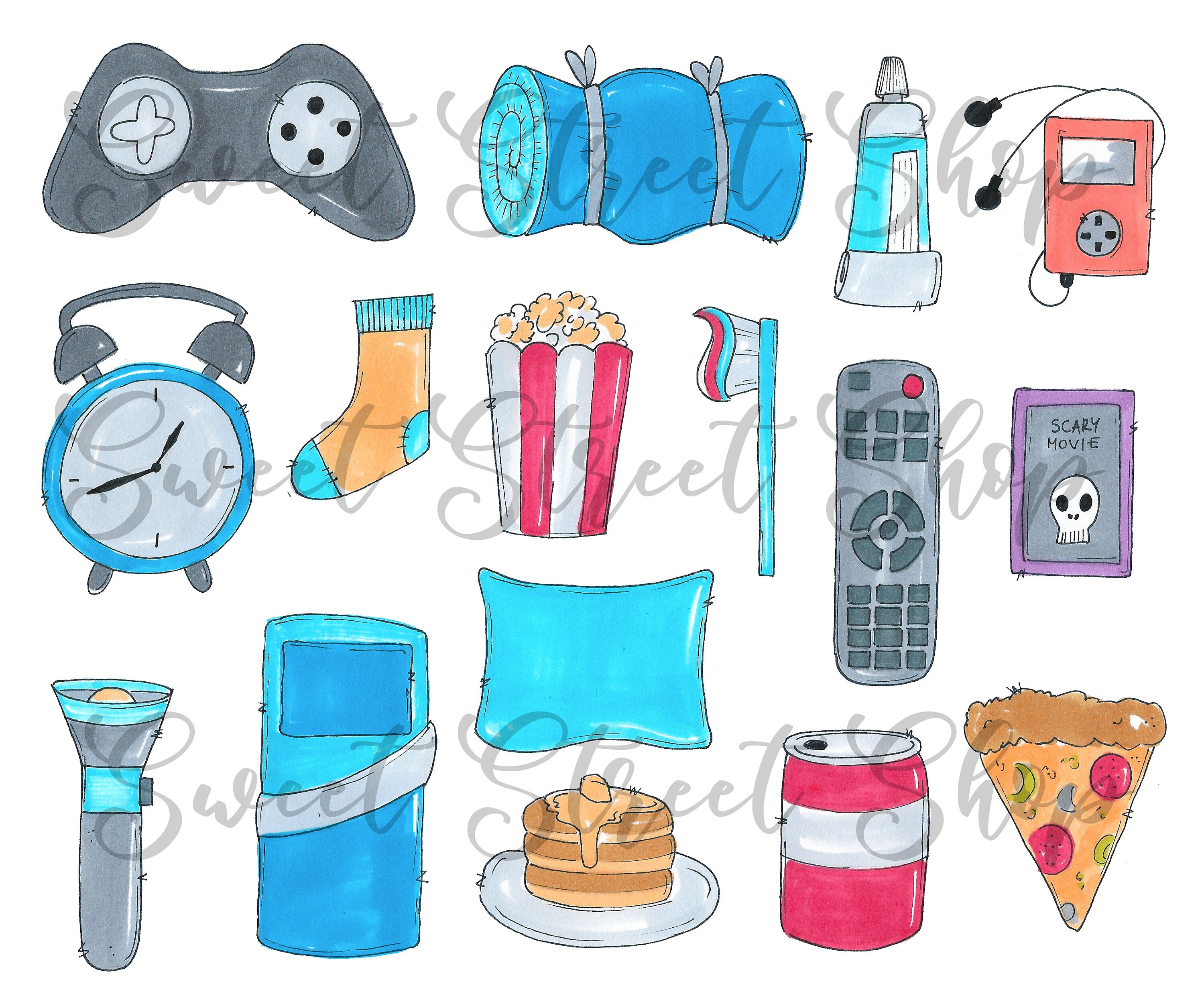 Boy Slumber Party Clip Art Handpainted Digital Clipart Sleep Over Party ...