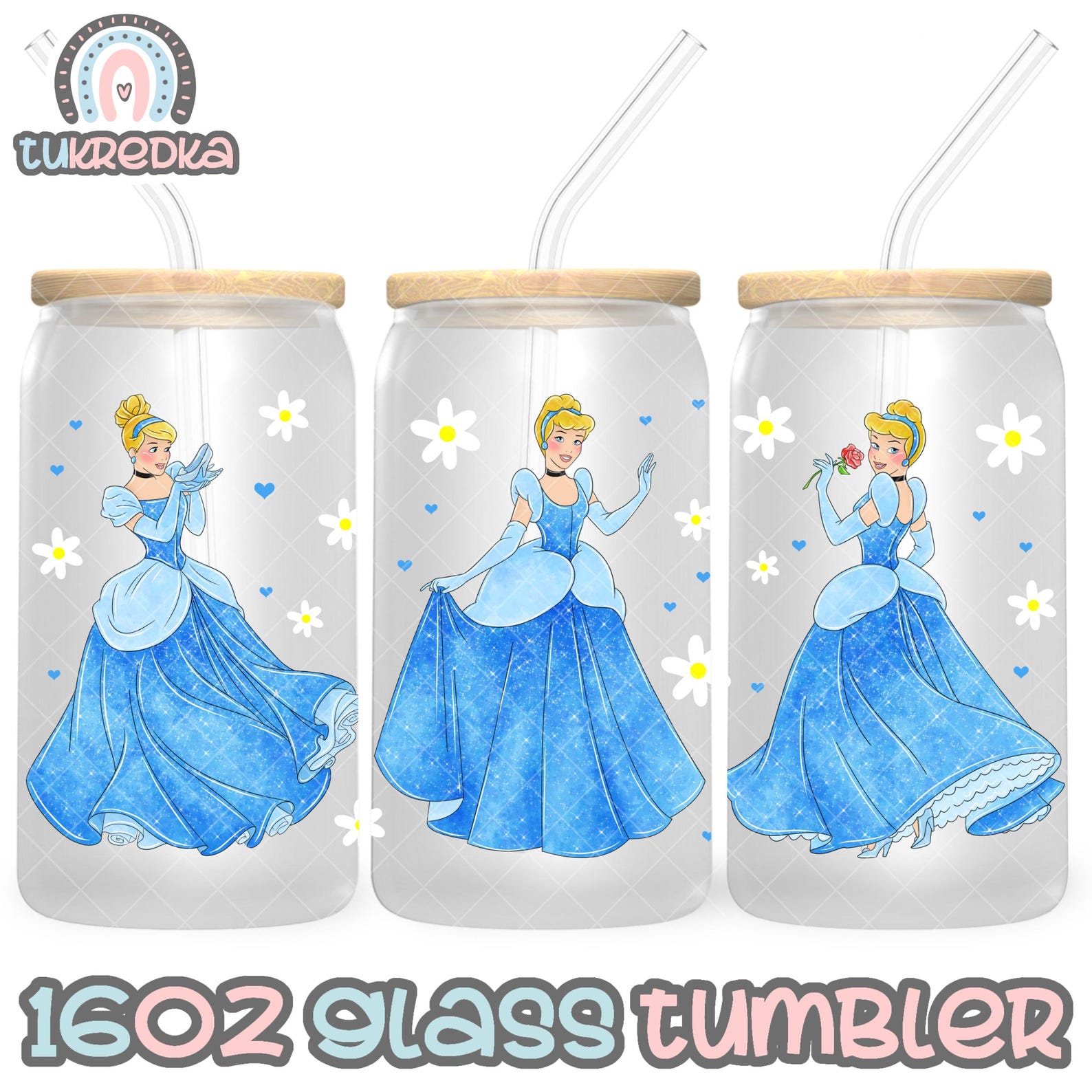 Princess Cinderella Cup PNG File DIGITAL DOWNLOAD 16oz Glass Tumbler ...
