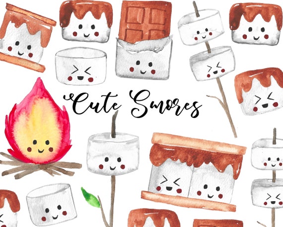 Cute Smores Watercolor Handpainted Digital Clipart Camping | Etsy