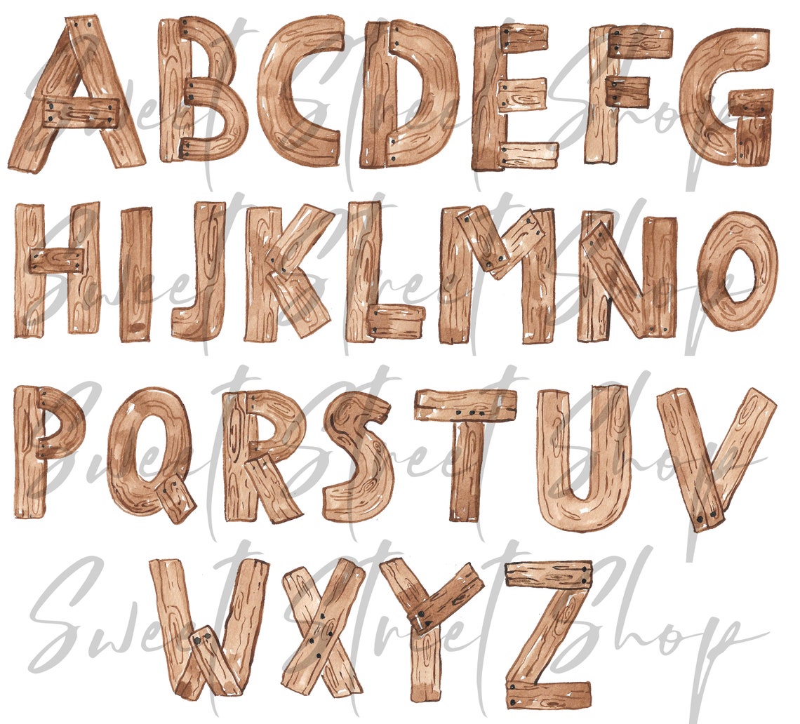 Alphabet Wood Clip Art Watercolor Clipart Cards Download Free - Etsy