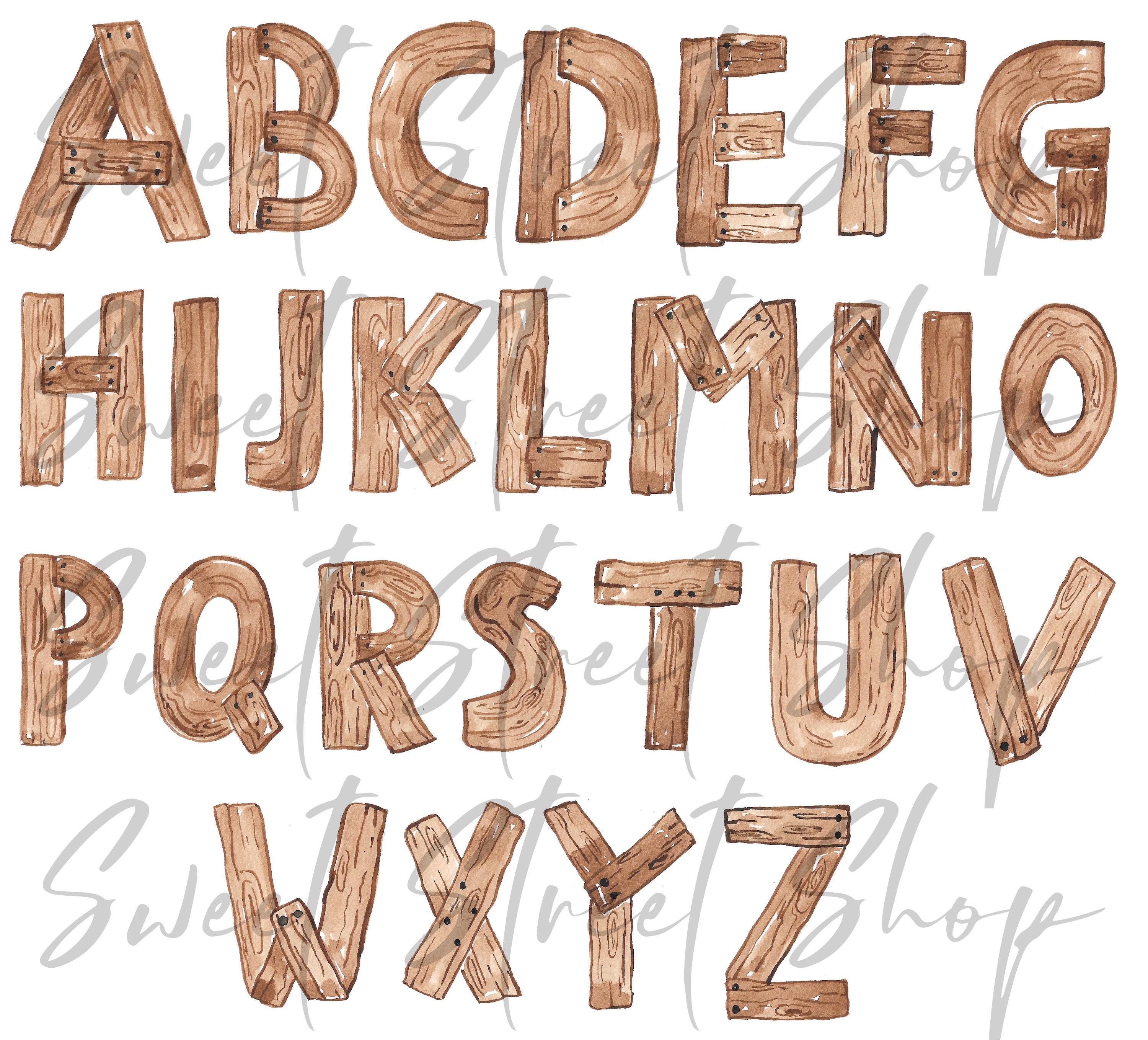 Alphabet Wood Clip Art Watercolor Clipart Cards Download Free ...