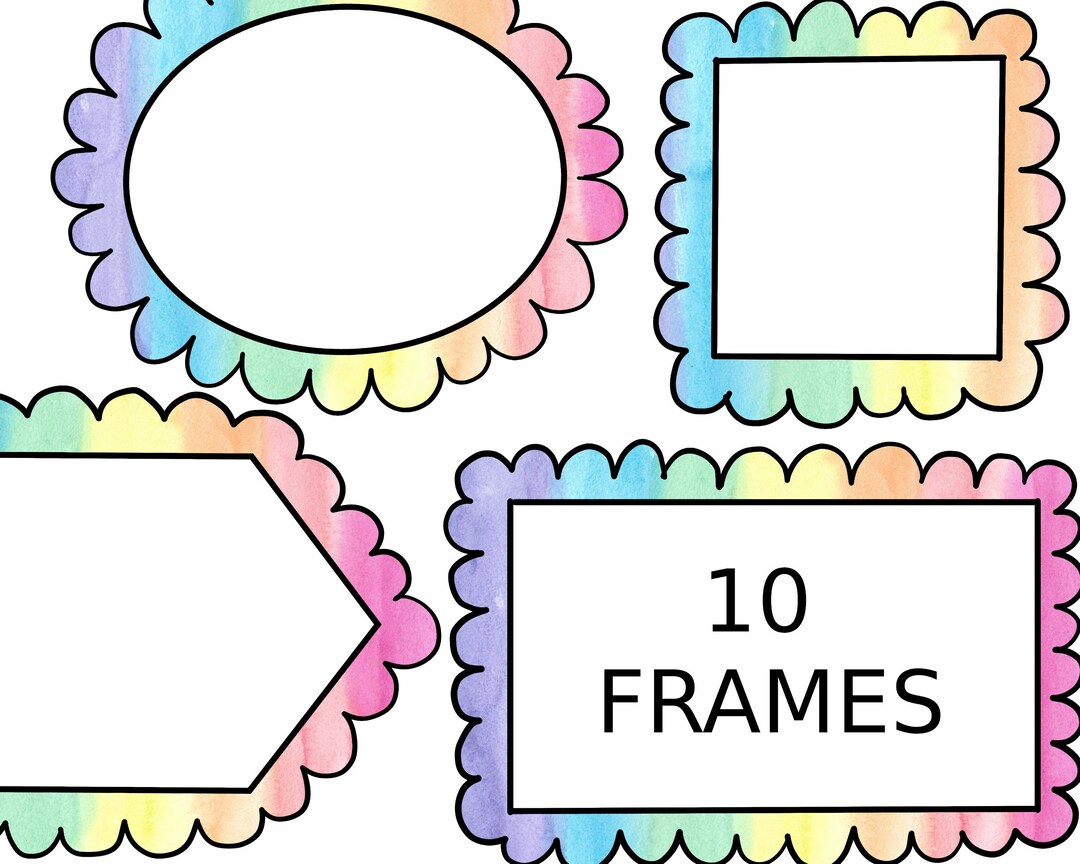 Frames Doodle Border Rainbow Clipart Handpainted Digital Clipart Frame ...