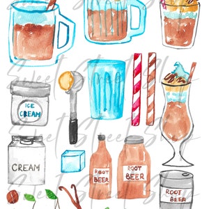 Root Beer Float Clip Art Watercolor Handpainted Digital Clipart Summer ...