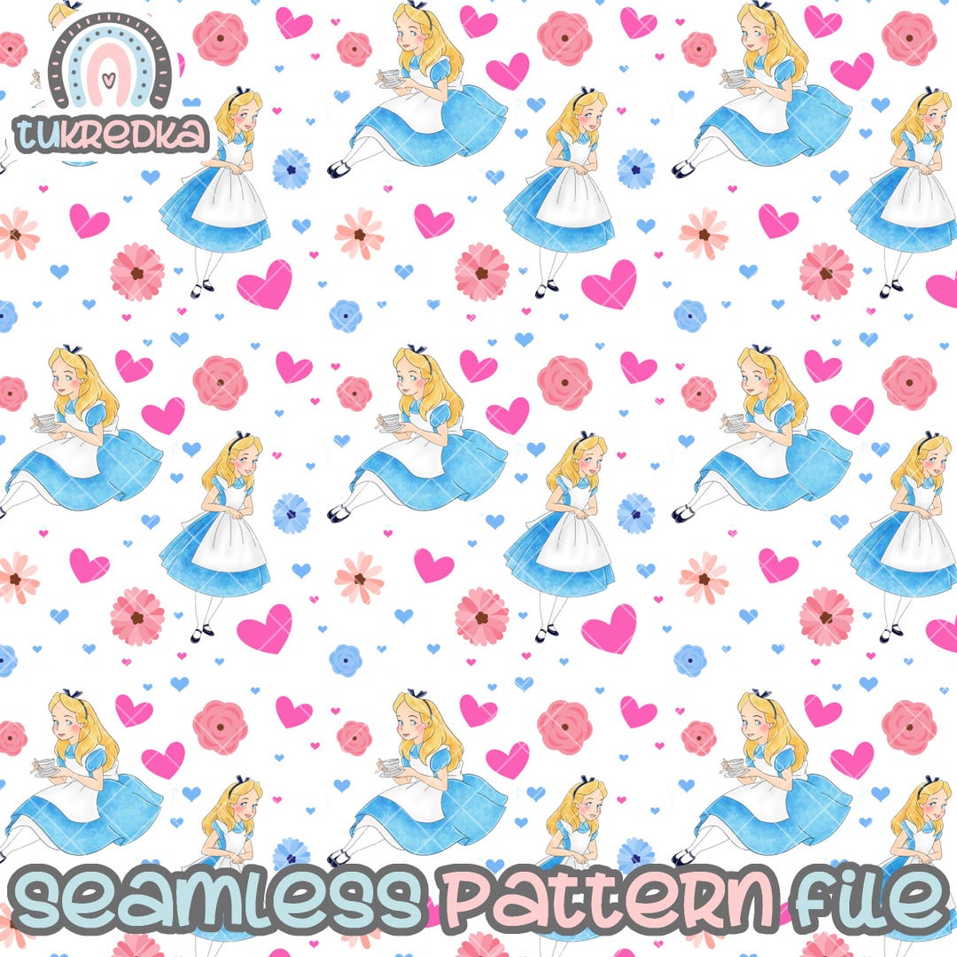 Alice in Wonderland Seamless Pattern, Digital Paper Background JPG - Etsy