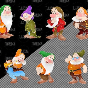 Set of Princess Snow White and the Seven Dwarfs Clip Art PNG, Cartoon ...