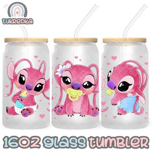 Stitch and Angel Cup PNG File DIGITAL DOWNLOAD 16oz Glass Tumbler ...