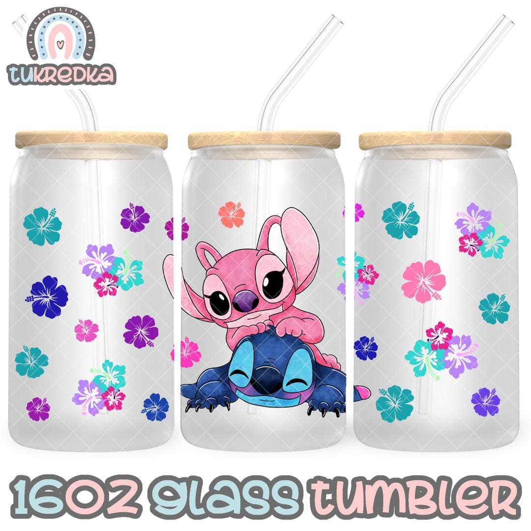 Stitch and Angel Cup PNG File DIGITAL DOWNLOAD 16oz Glass Tumbler ...