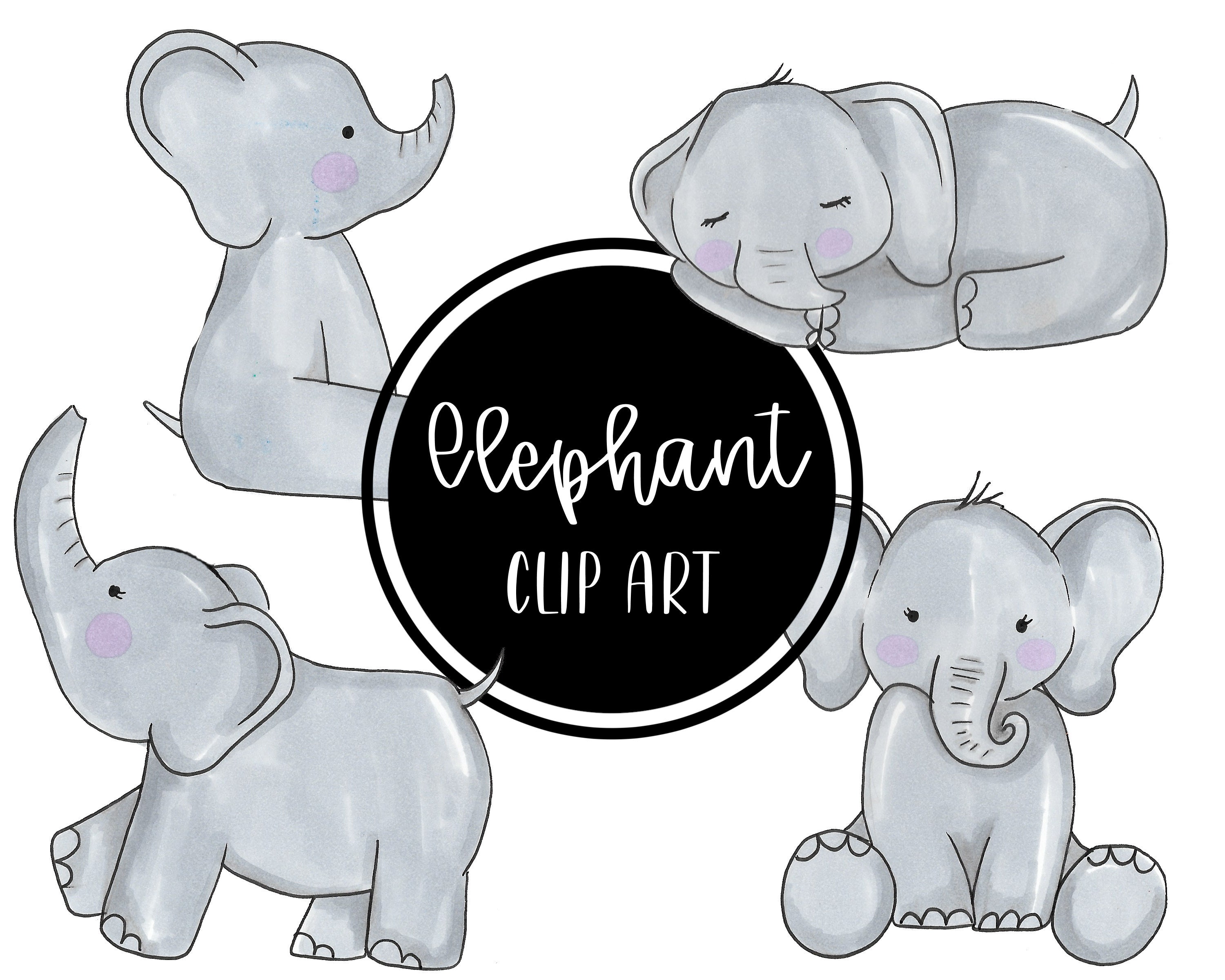 Elephant Animal Clip Art Watercolor Handpainted Animals Print Digital ...