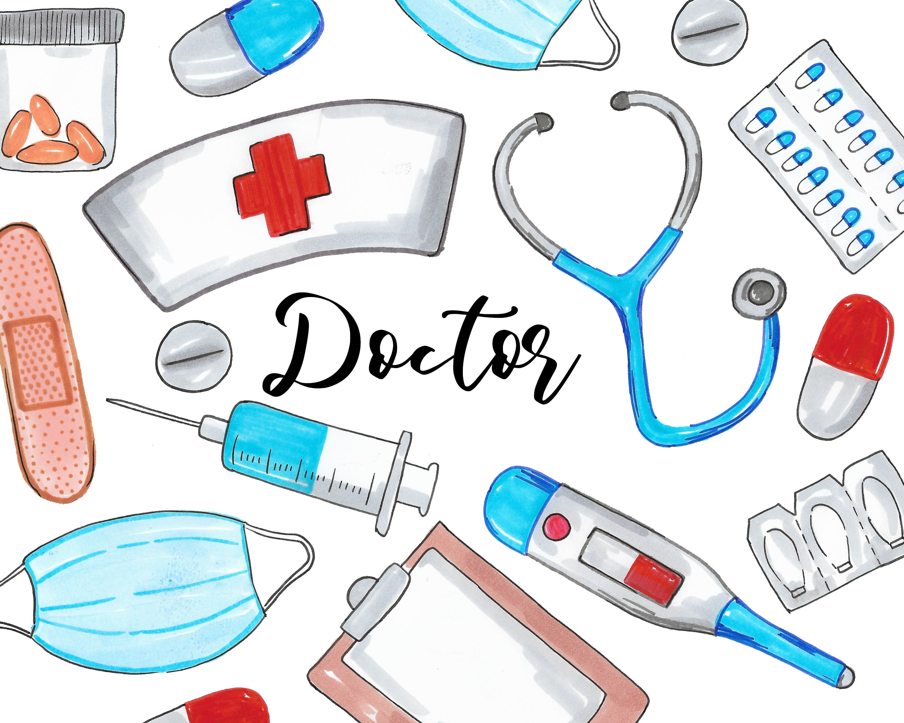Arzt Clipart Aquarell Handgemalt Digital Clipart Medizinische | Etsy