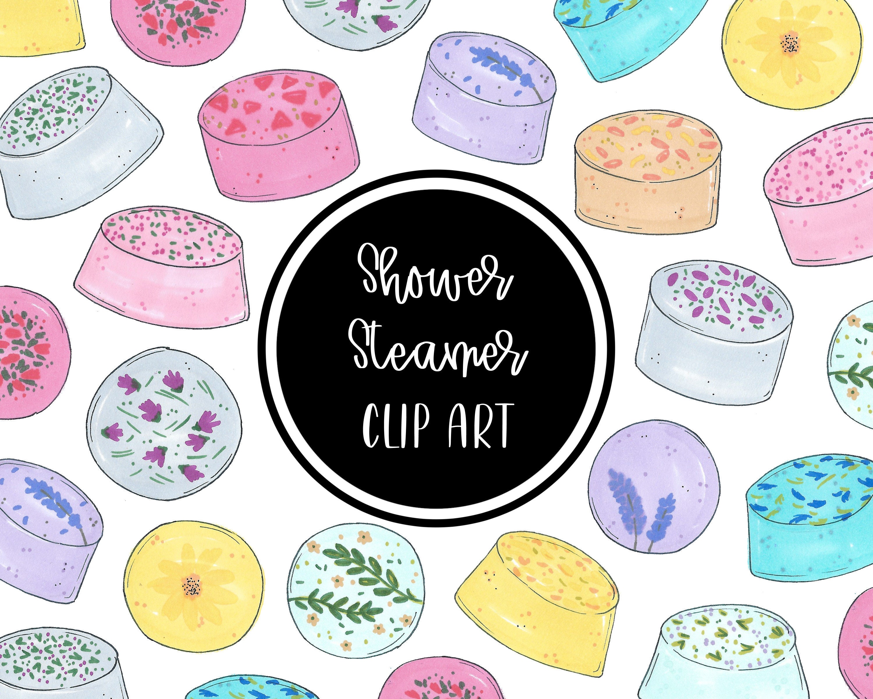 Shower Steamer Spa Clip Art Watercolor Handpainted Herbal Bath Beauty ...
