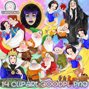 Set of Princess Snow White and the Seven Dwarfs Clip Art PNG, Cartoon ...