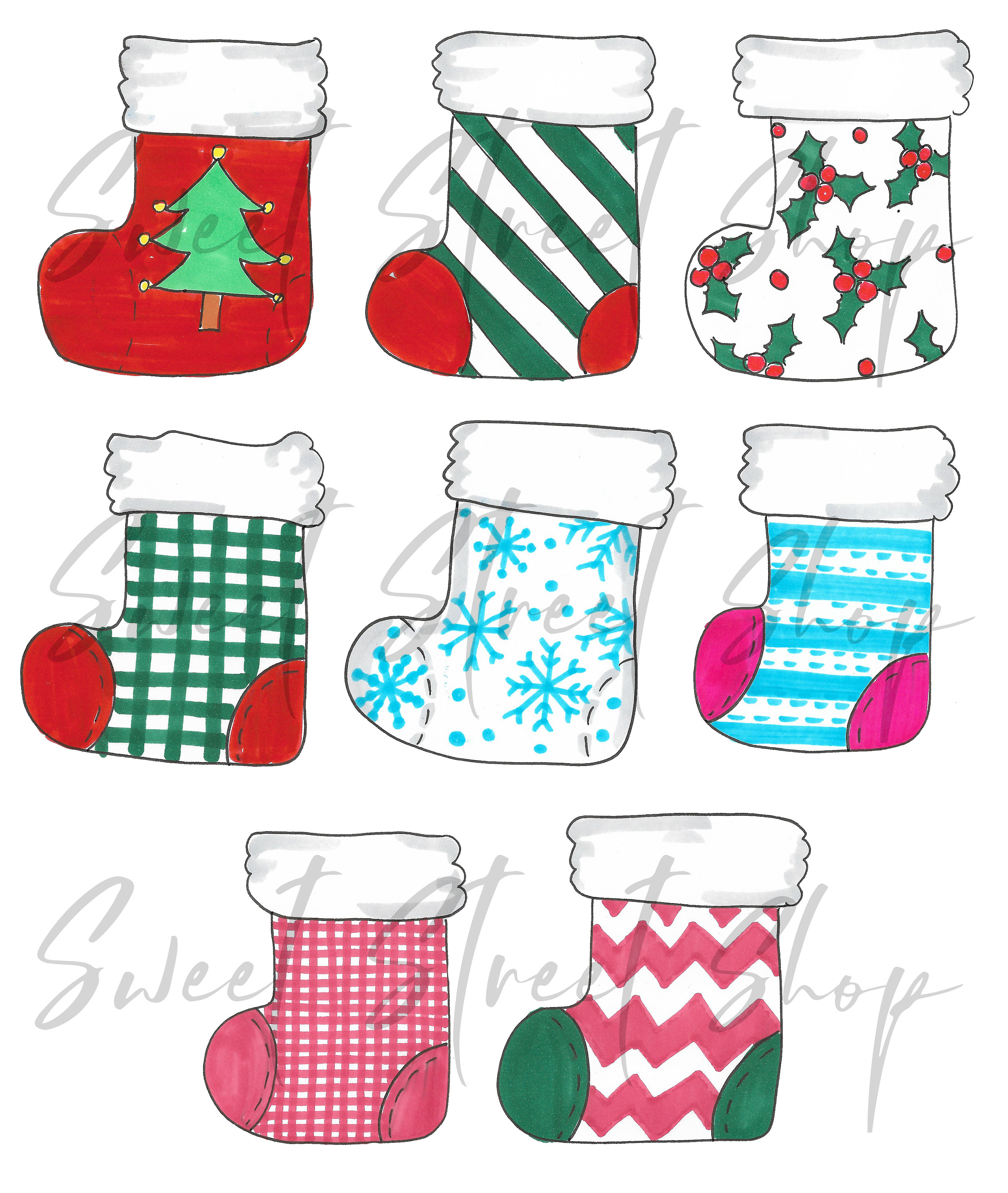 Christmas Socks Clip Art Watercolor Handpainted Digital - Etsy UK