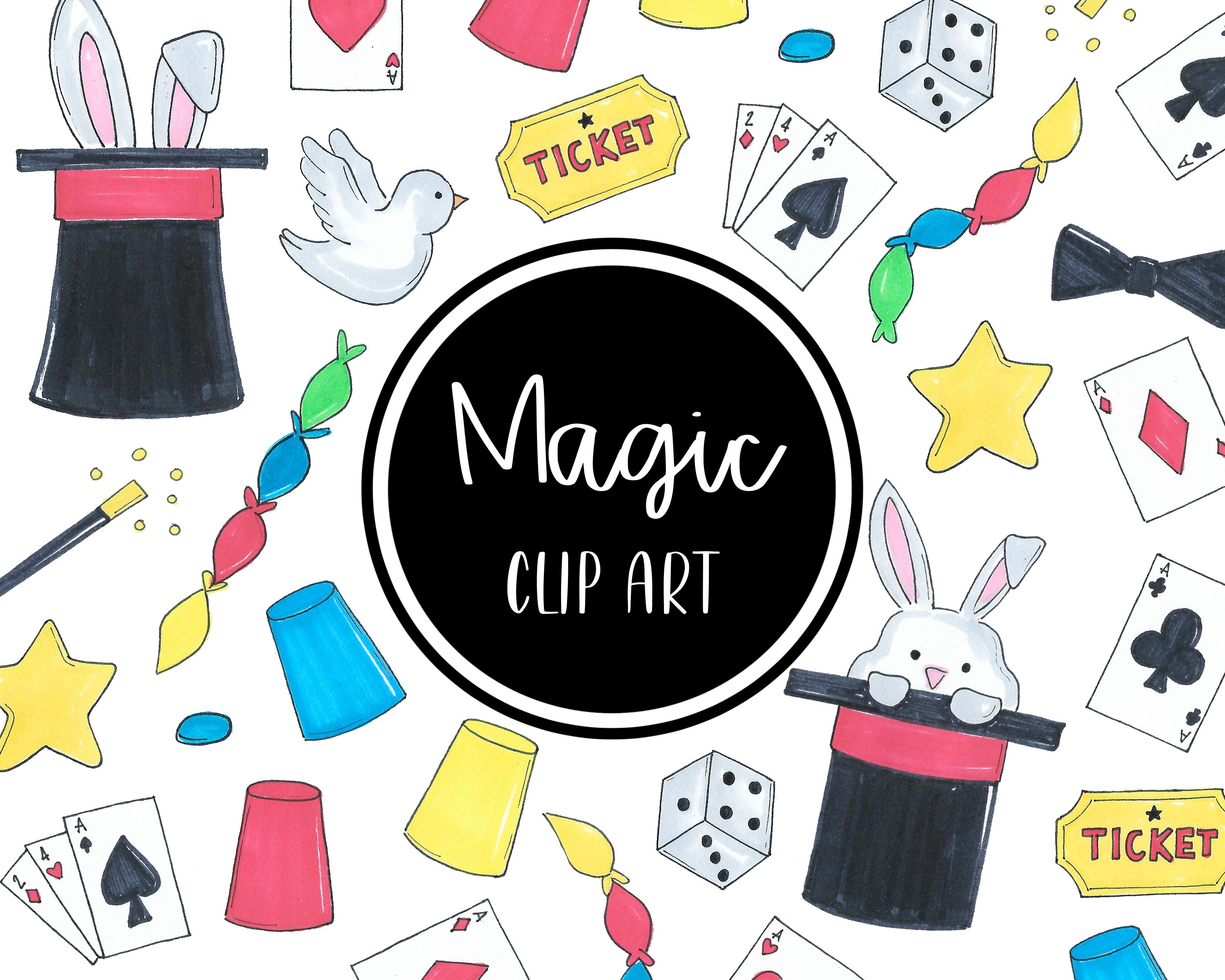 Magic Clip Art Handpainted Digital Magician Bunny Rabbit Clipart Cards ...