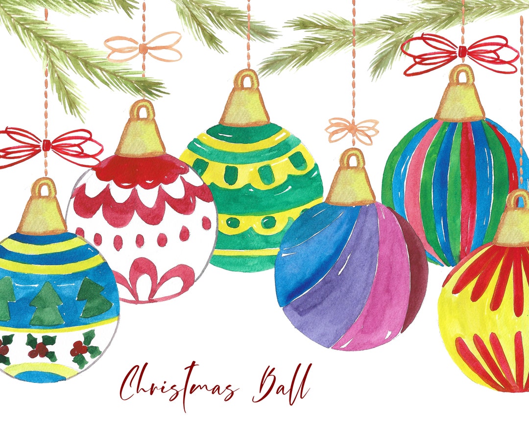 Christmas Ball Clip Art Watercolor Handpainted Holiday Pine Digital ...