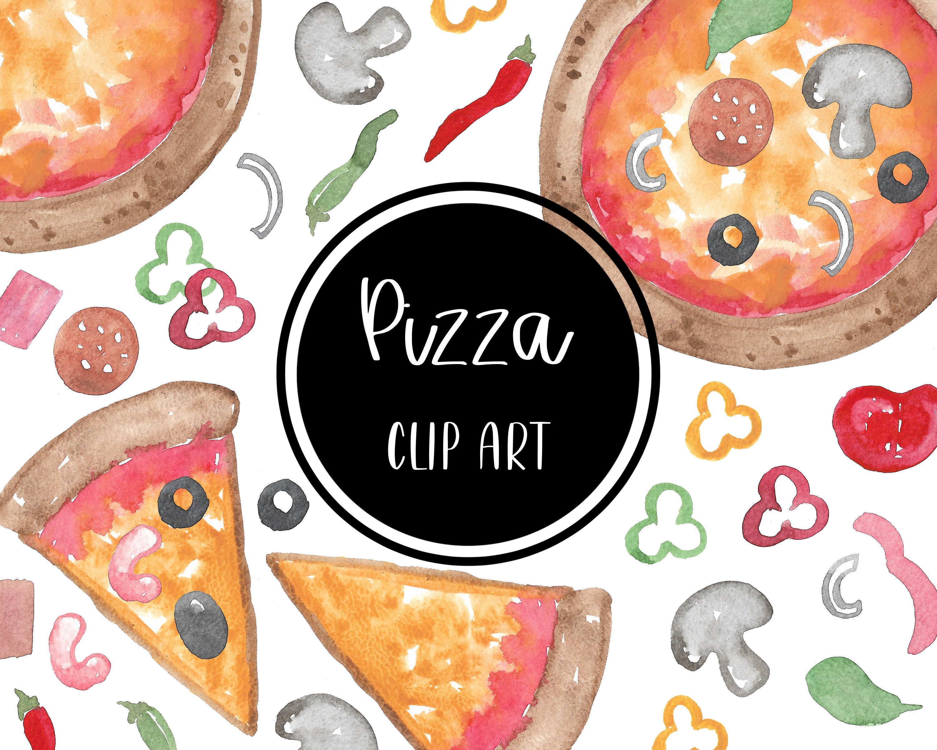 Make a Pizza Clip Art Watercolor Handpainted Digital Clipart - Etsy
